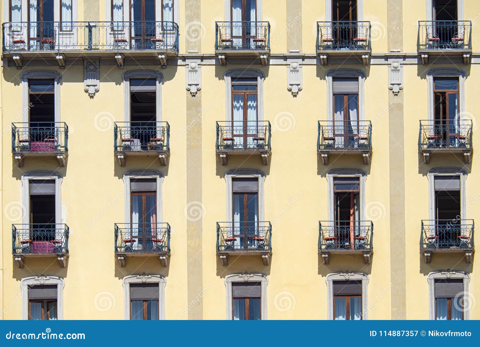 Building Facade with Balcony Stock Image - Image of urban, vintage ...