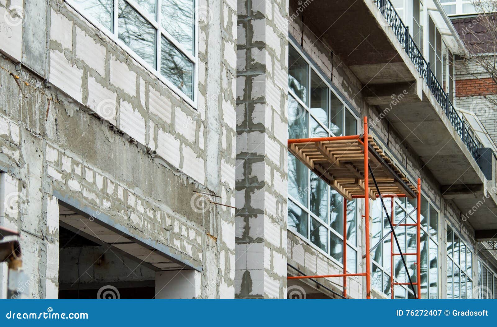 Facade of the Building during the Construction Phase Stock Image ...
