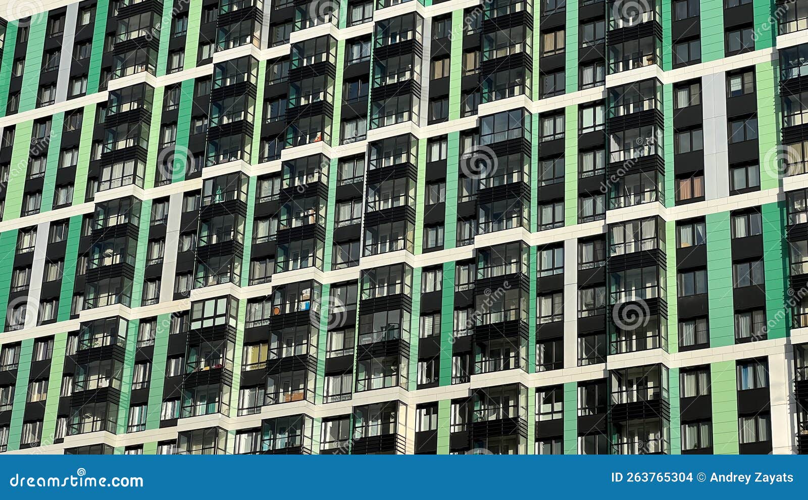 Facade of the Building in Green and Lettuce Colors, Geometric Patterns ...