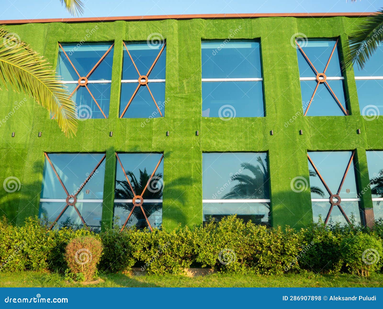 Facade of the Building in Green Matter. Preparations for Decorative ...