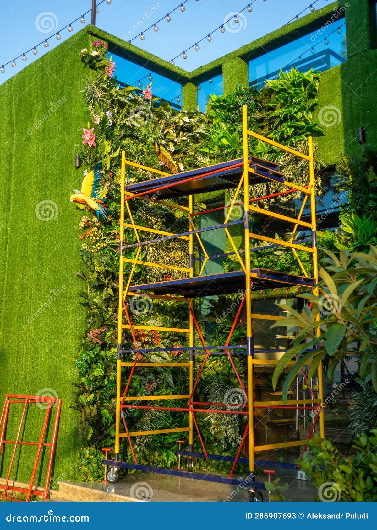 Facade of the Building in Green Matter. Preparations for Decorative ...