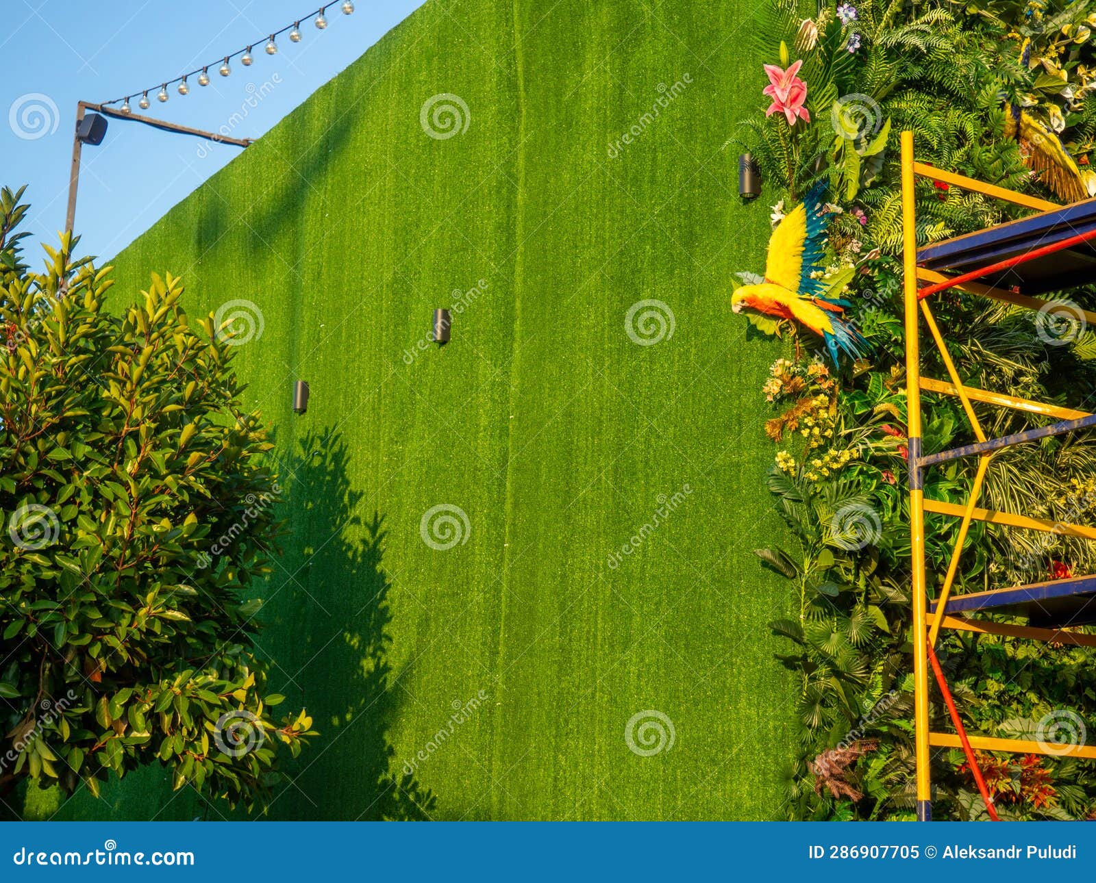 Facade of the Building in Green Matter. Preparations for Decorative ...