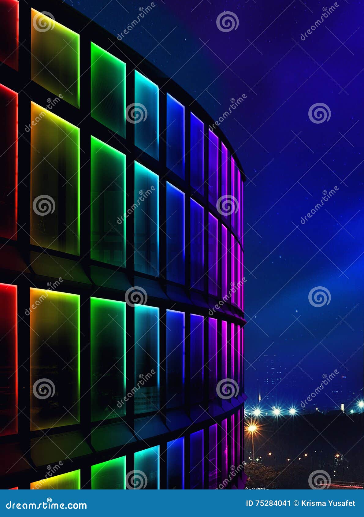 Facade Building Night Light Using Led Stock Illustration - Illustration ...