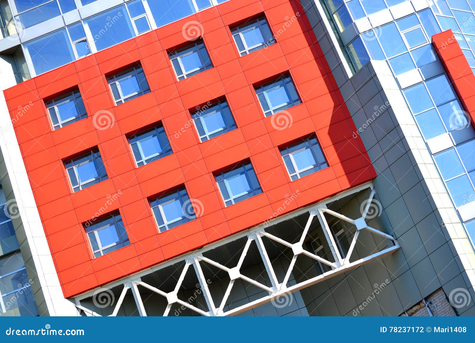 Facade of the Building Red in the High-tech Style Stock Photo - Image ...