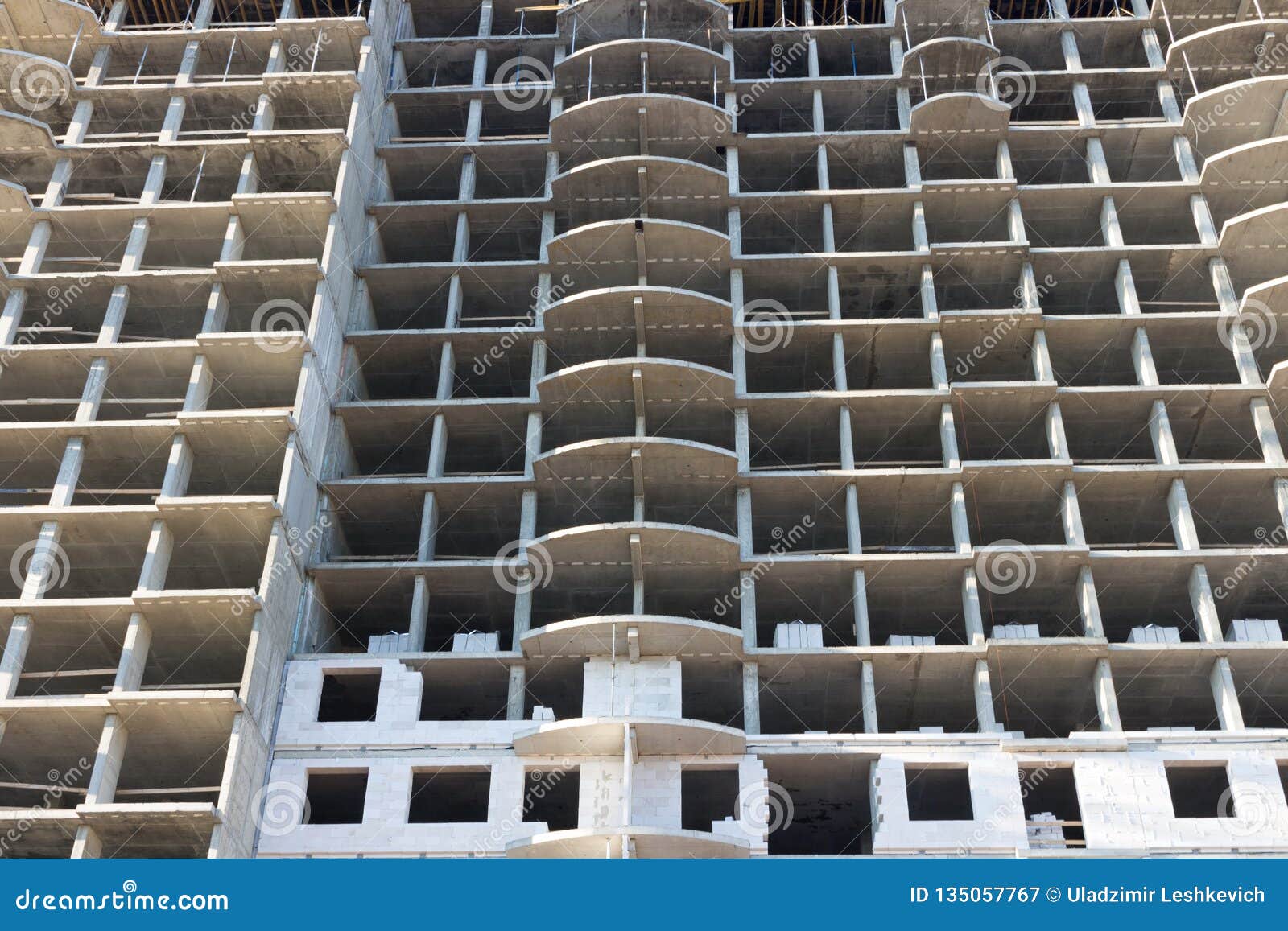 The Facade of a Building Under Construction, Shot from Below Stock ...