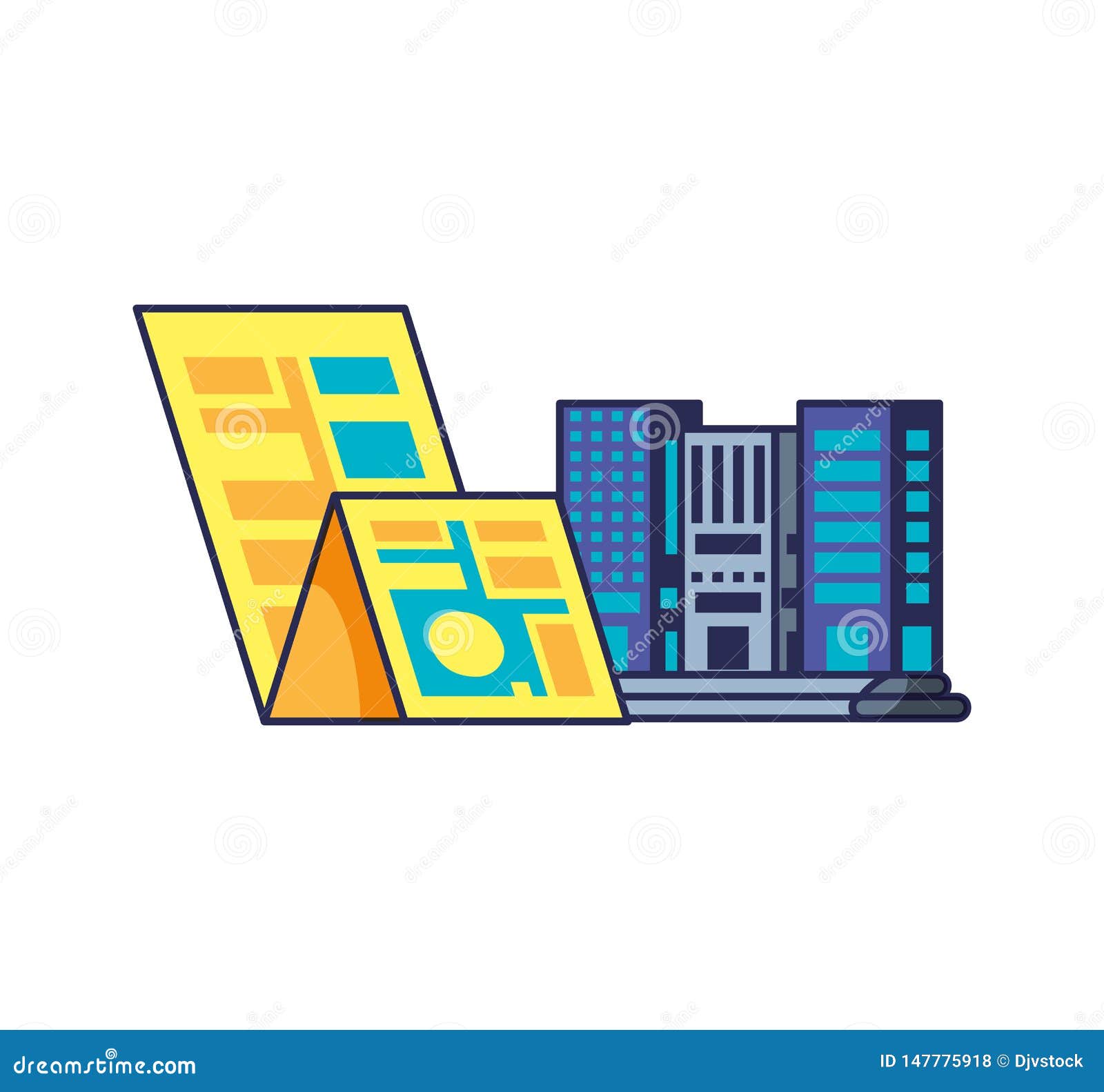Facade Building Urban with Map Guide Stock Illustration - Illustration ...