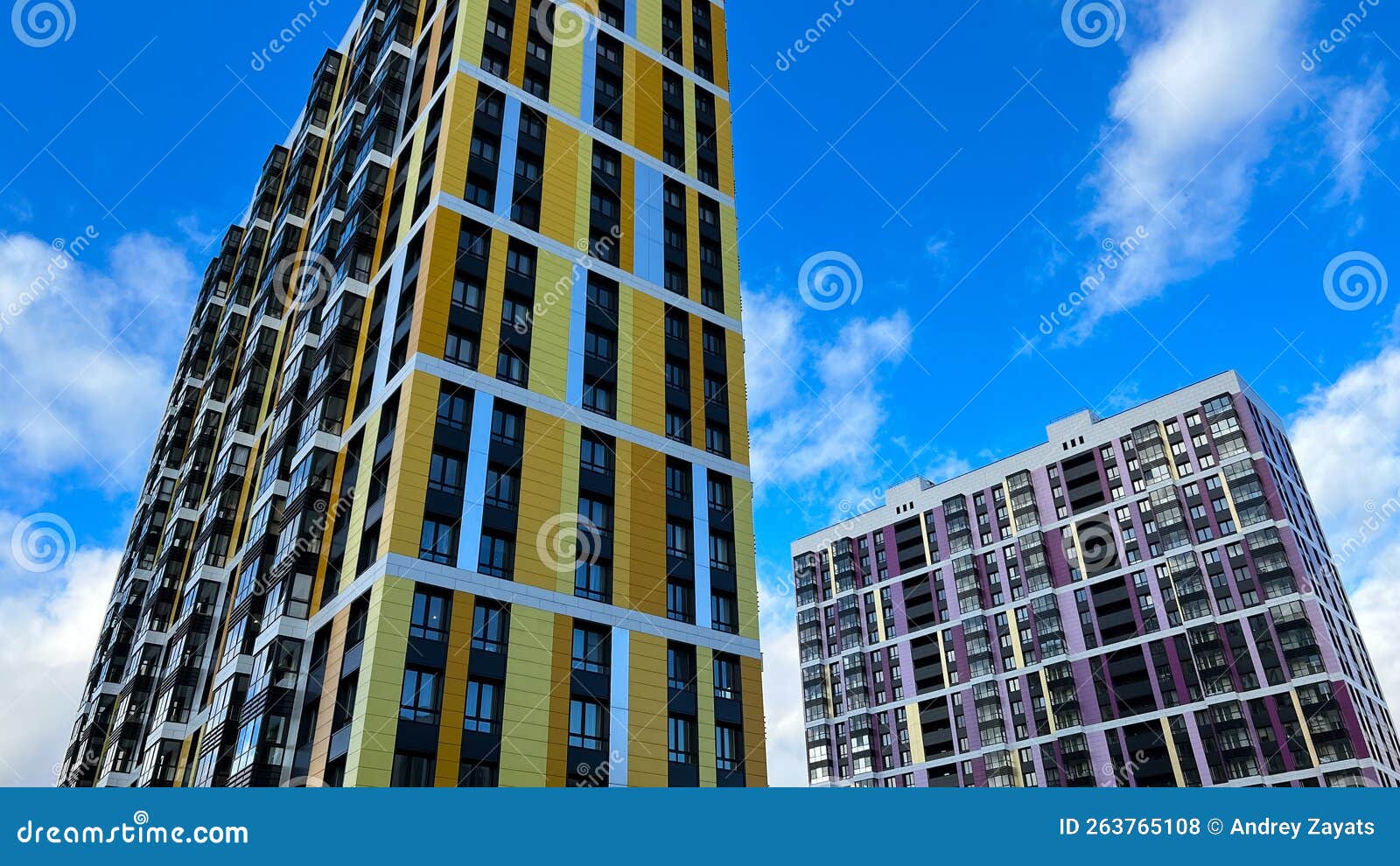 Facade of the Building in Yellow and Orange Colors, Geometric Patterns ...