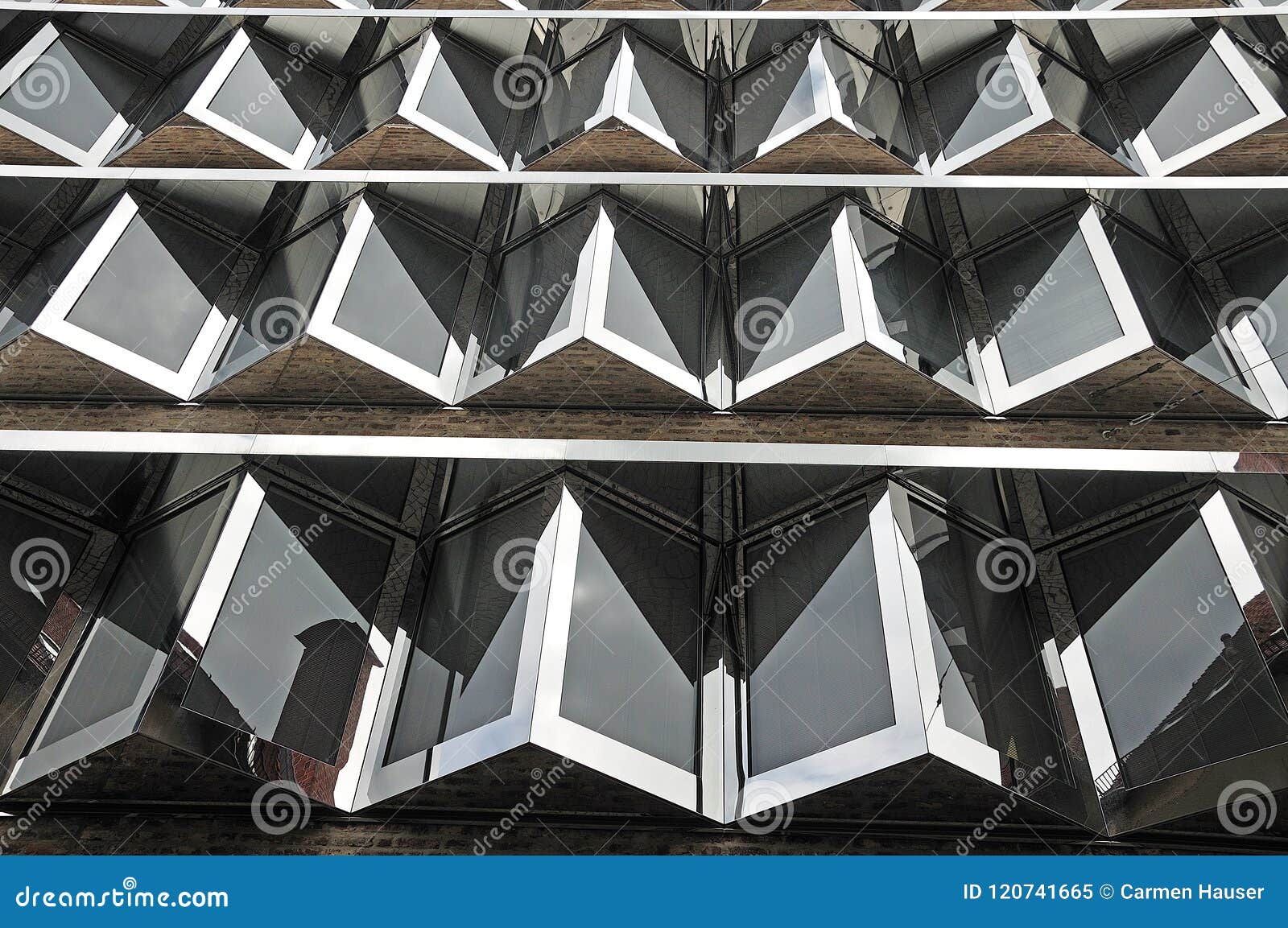 Overhanging Windows in Triangular Shape Stock Image - Image of glass ...