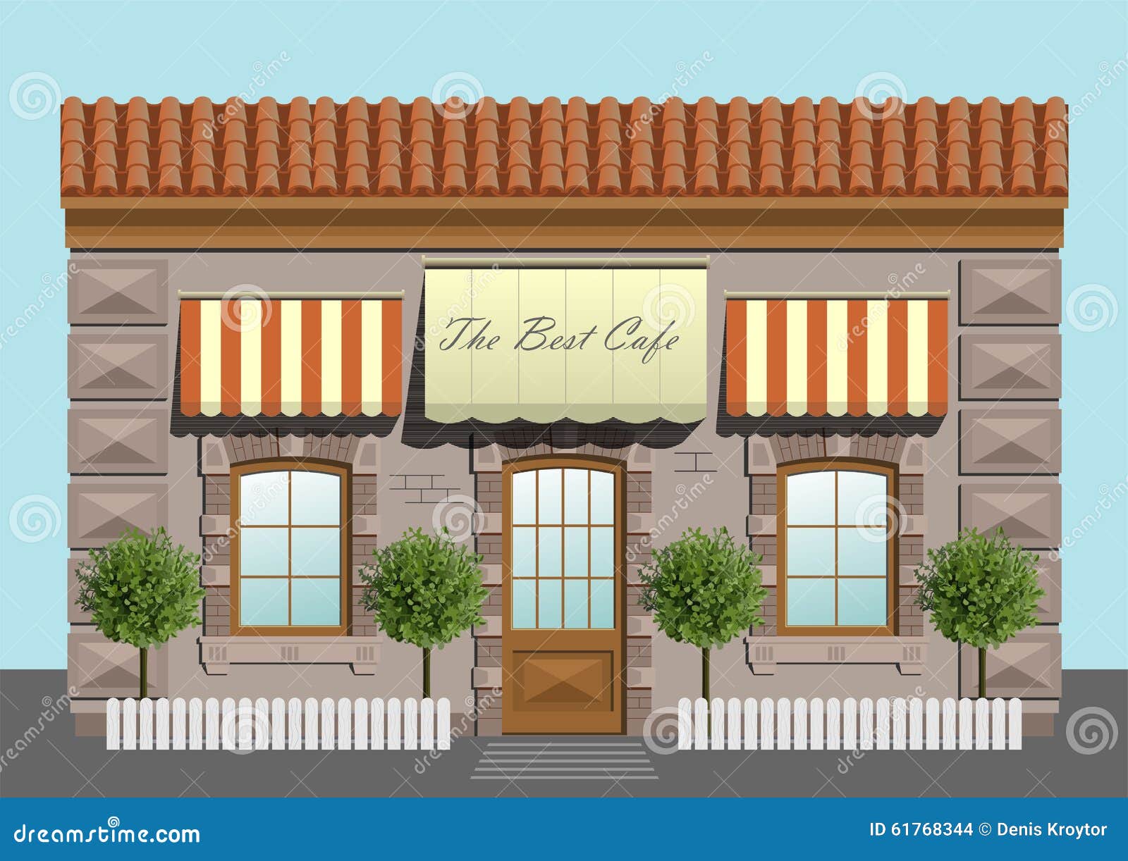 A Facade Of Cafe On A Brick Background Cartoon Vector | CartoonDealer ...