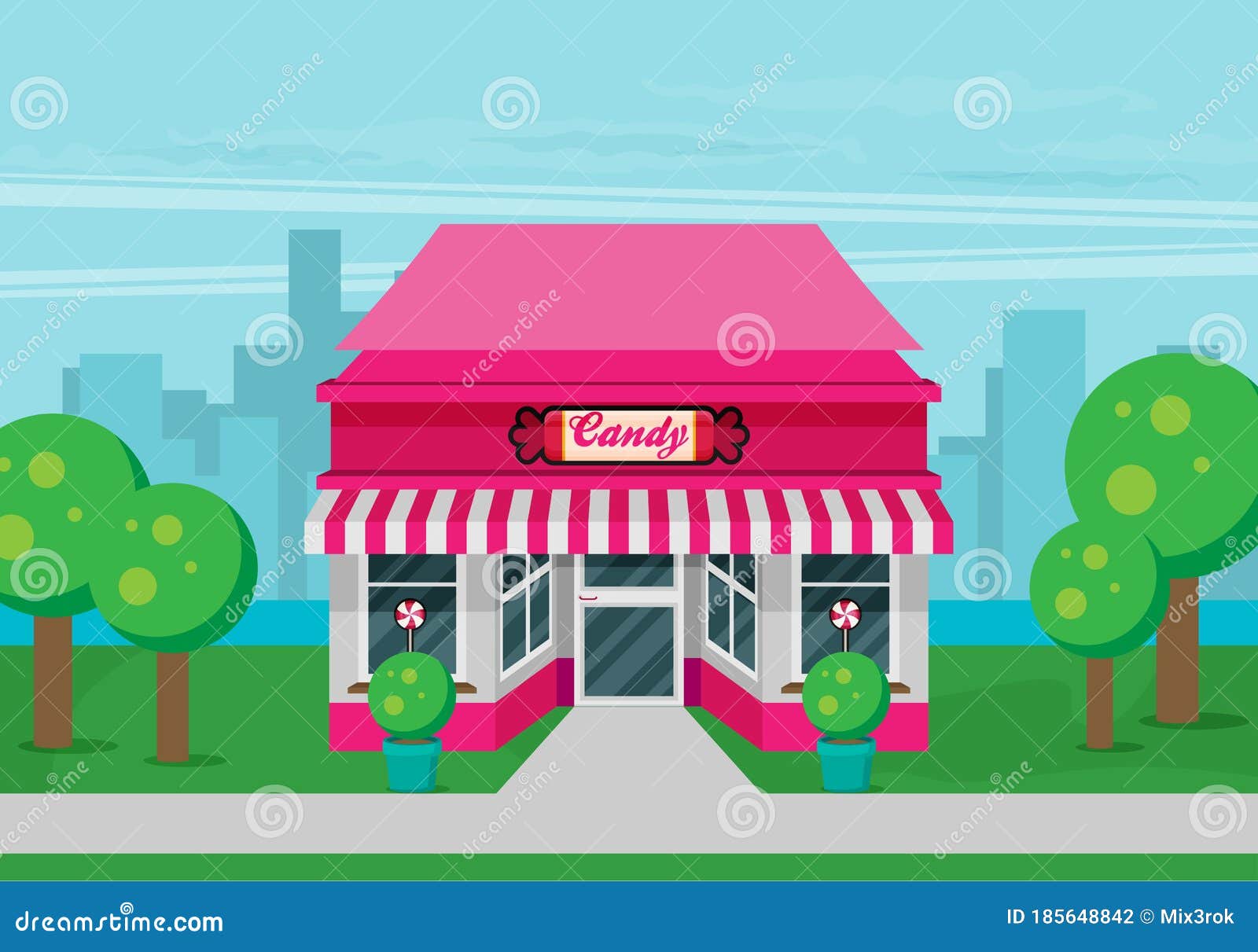 Facade of Candy Shop Flat Vector Stock Vector - Illustration of front ...