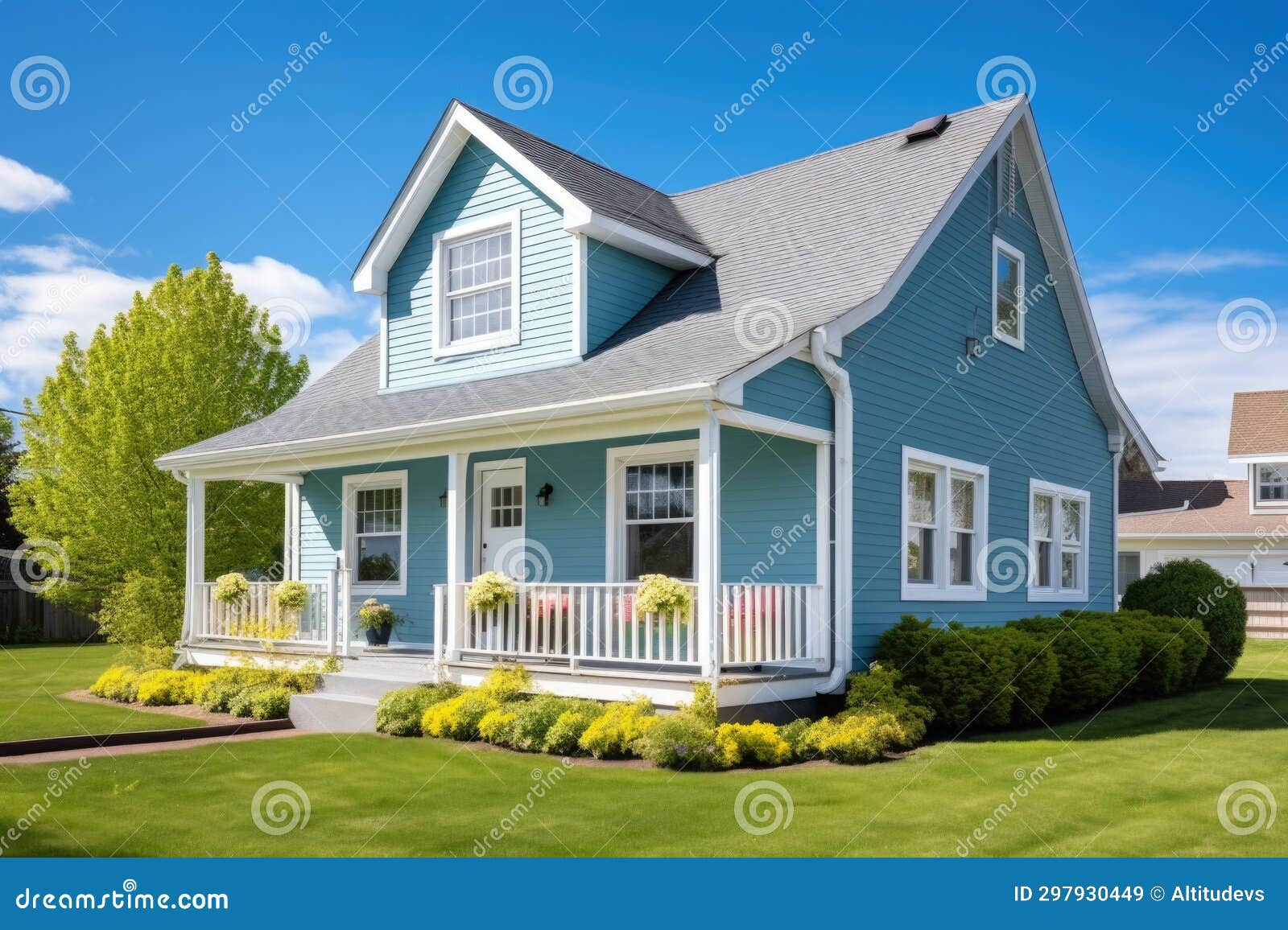 Facade of a Cape Cod Style Home with a Contrasting Colored Side Gable ...