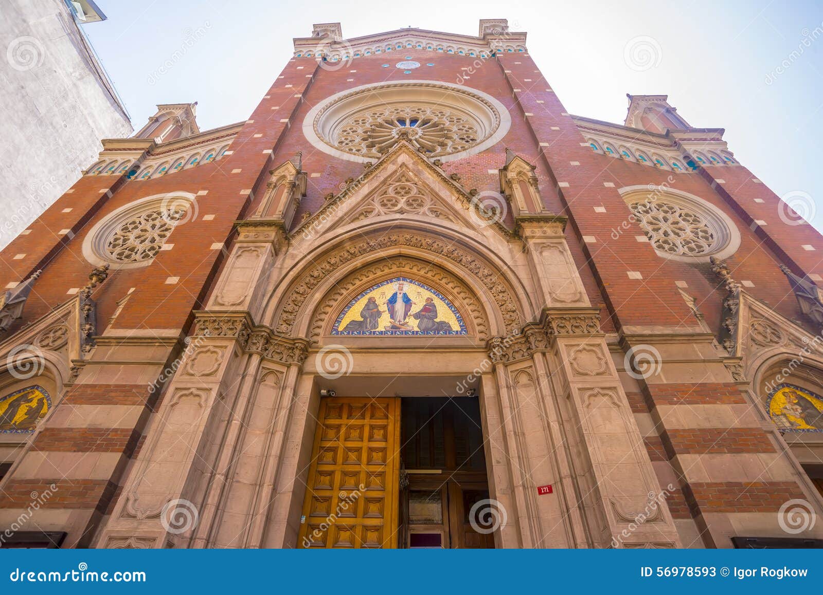 The Facade of the Catholic Cathedral in Istanbul Red Brick Gothic Stock ...