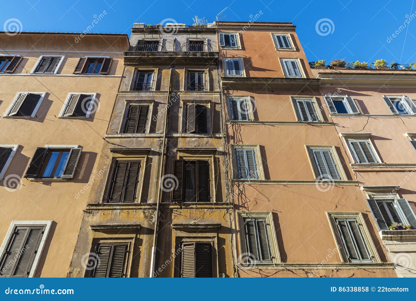 Facade of Classical Buildings in Rome, Italy Stock Photo - Image of ...