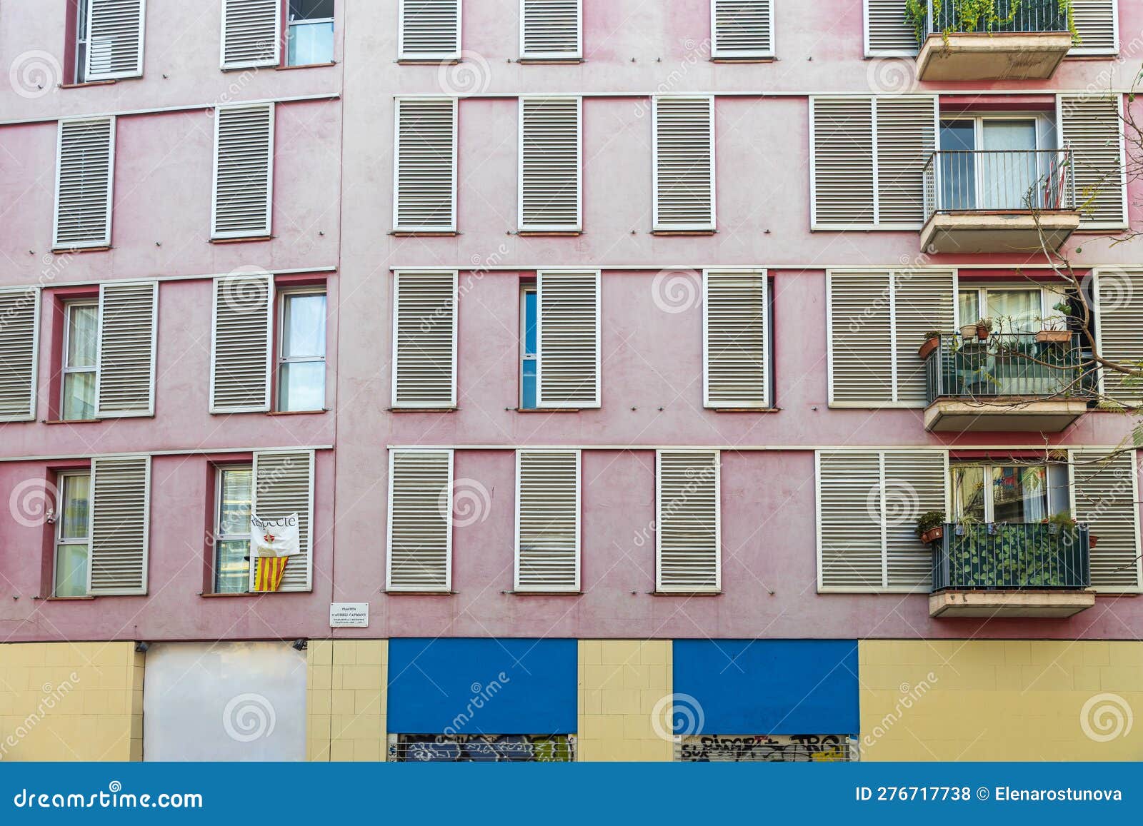 Facade Of Constructivist House With Windows In The Style Of Seventies ...