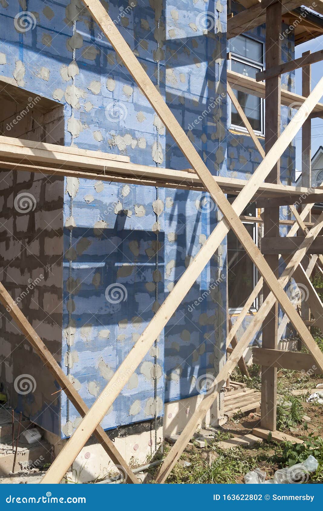Facade of Cottage Under Construction with Building Grid Applied To ...