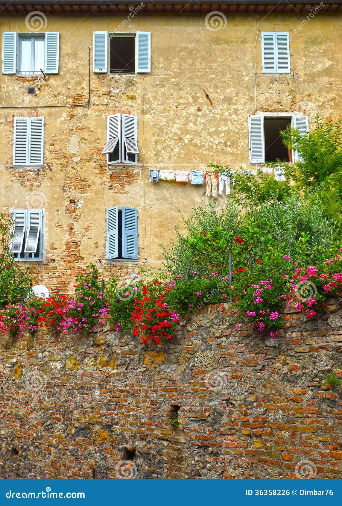 Facade Decorated with Flowers Stock Photo - Image of beauty ...