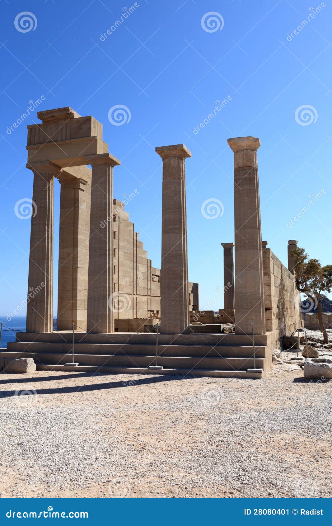 Facade of Doric Temple of Athena Lindia Stock Image - Image of castle ...