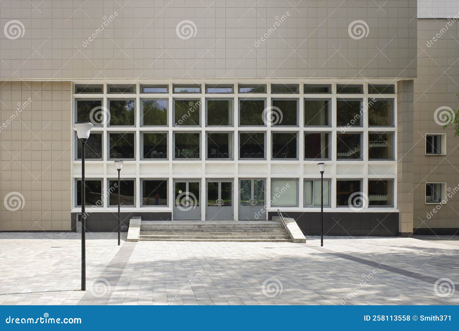 Facade and Entrance of a Constructivist Building. Exterior Summer View ...