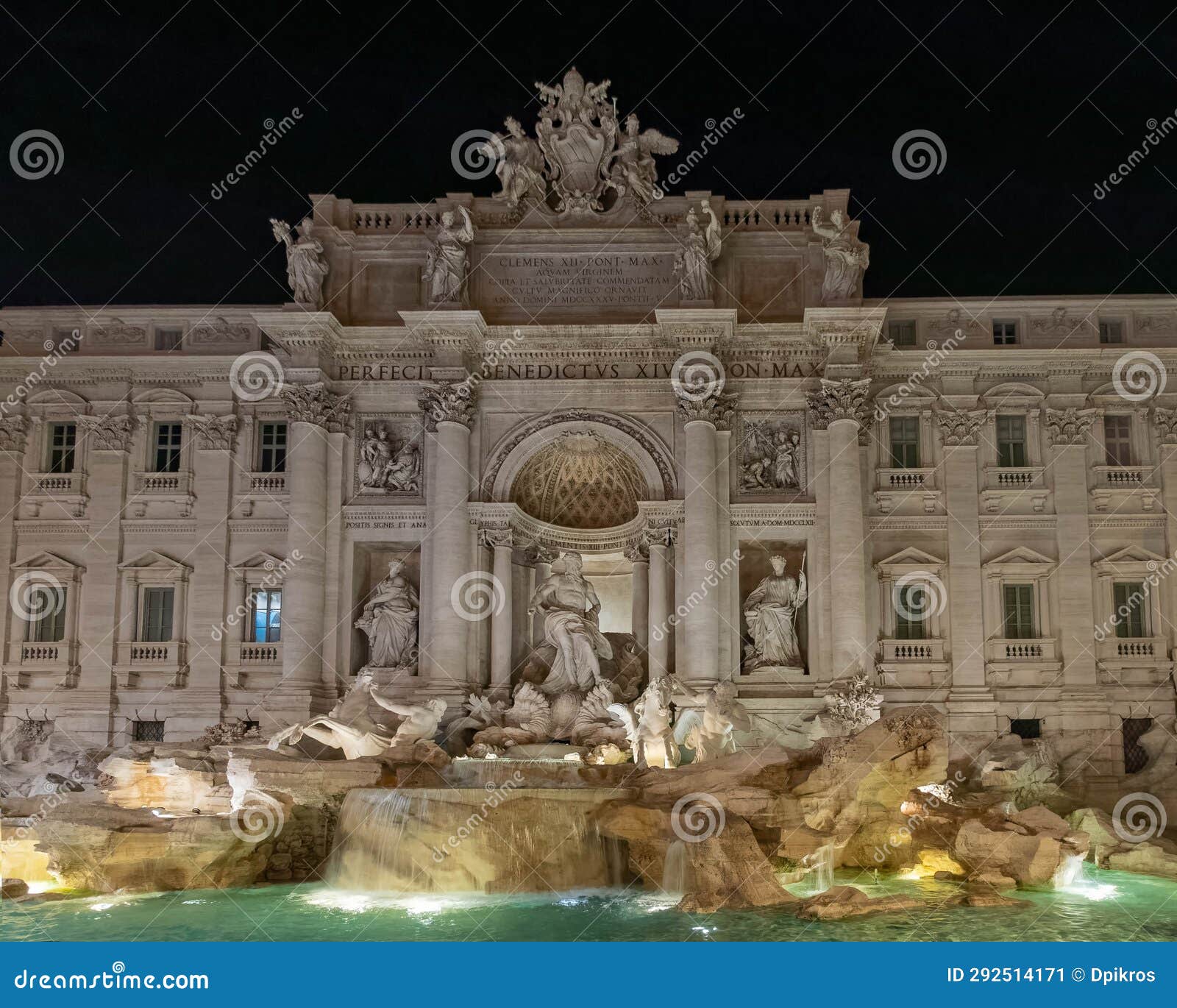 Facade of the Famous Trevi Fountain Night View Illuminated. Stock Image ...