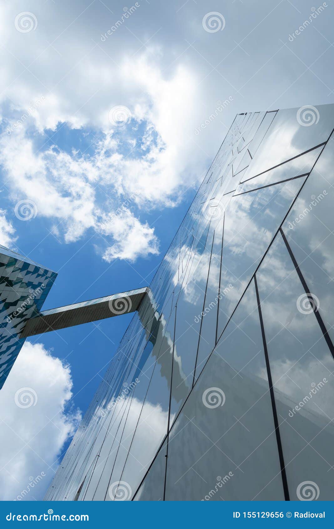 Facade of a Glass Building. Cloudy Sky Bottom View. Close-up Stock ...