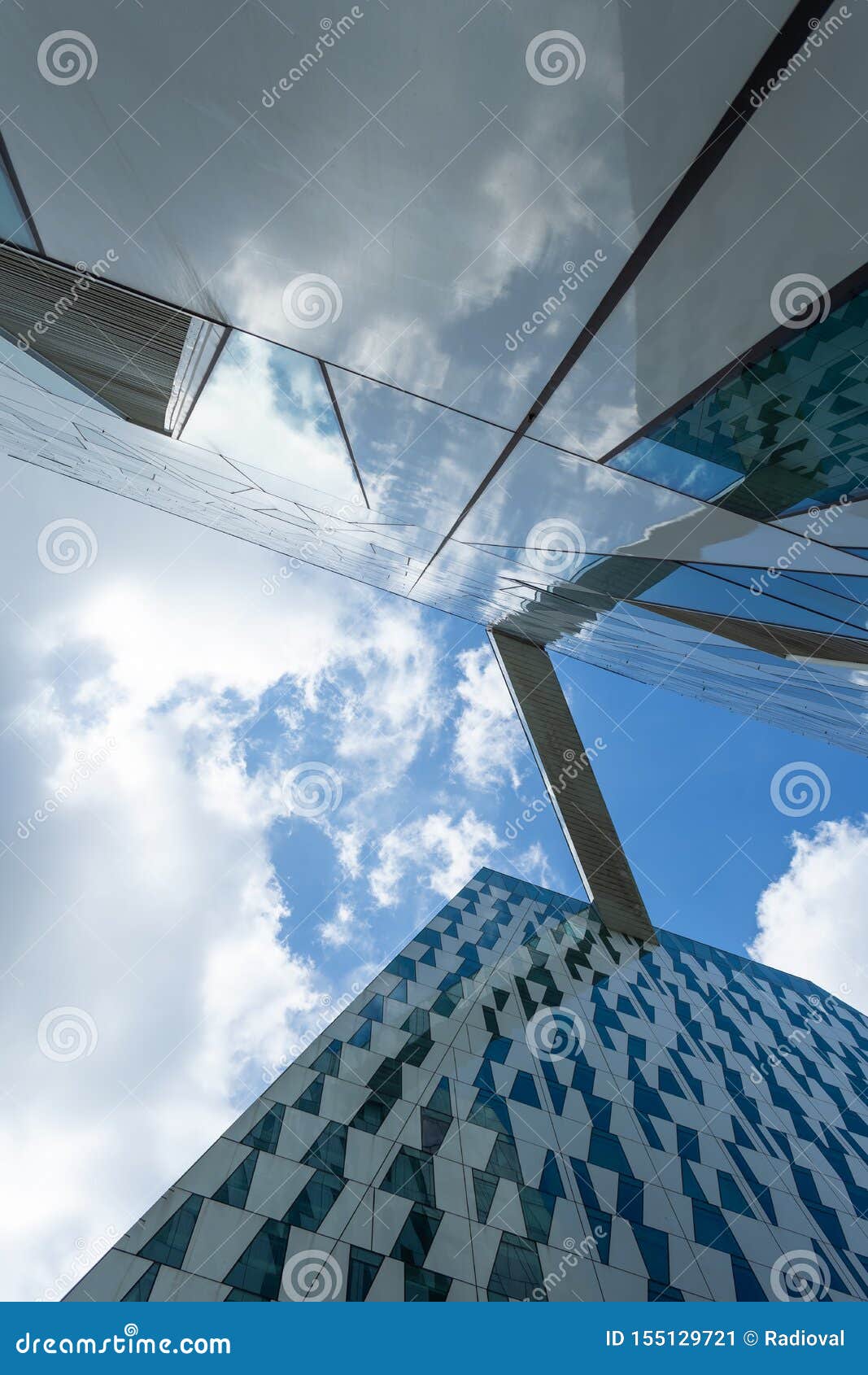 Facade of a Glass Building. Cloudy Sky Bottom View. Close-up Stock ...