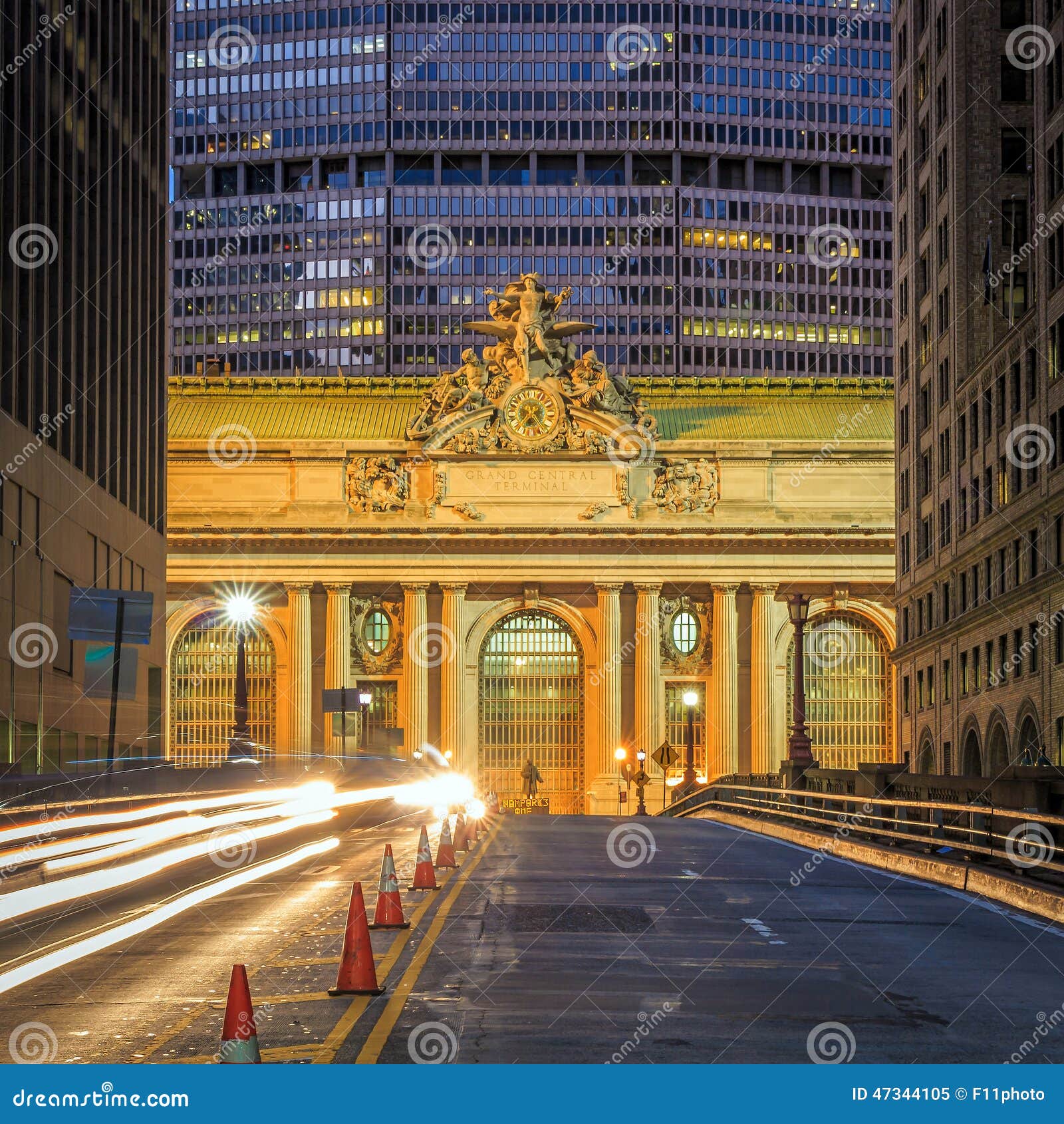Facade of Grand Central Terminal at Twilight in New York Stock Image ...