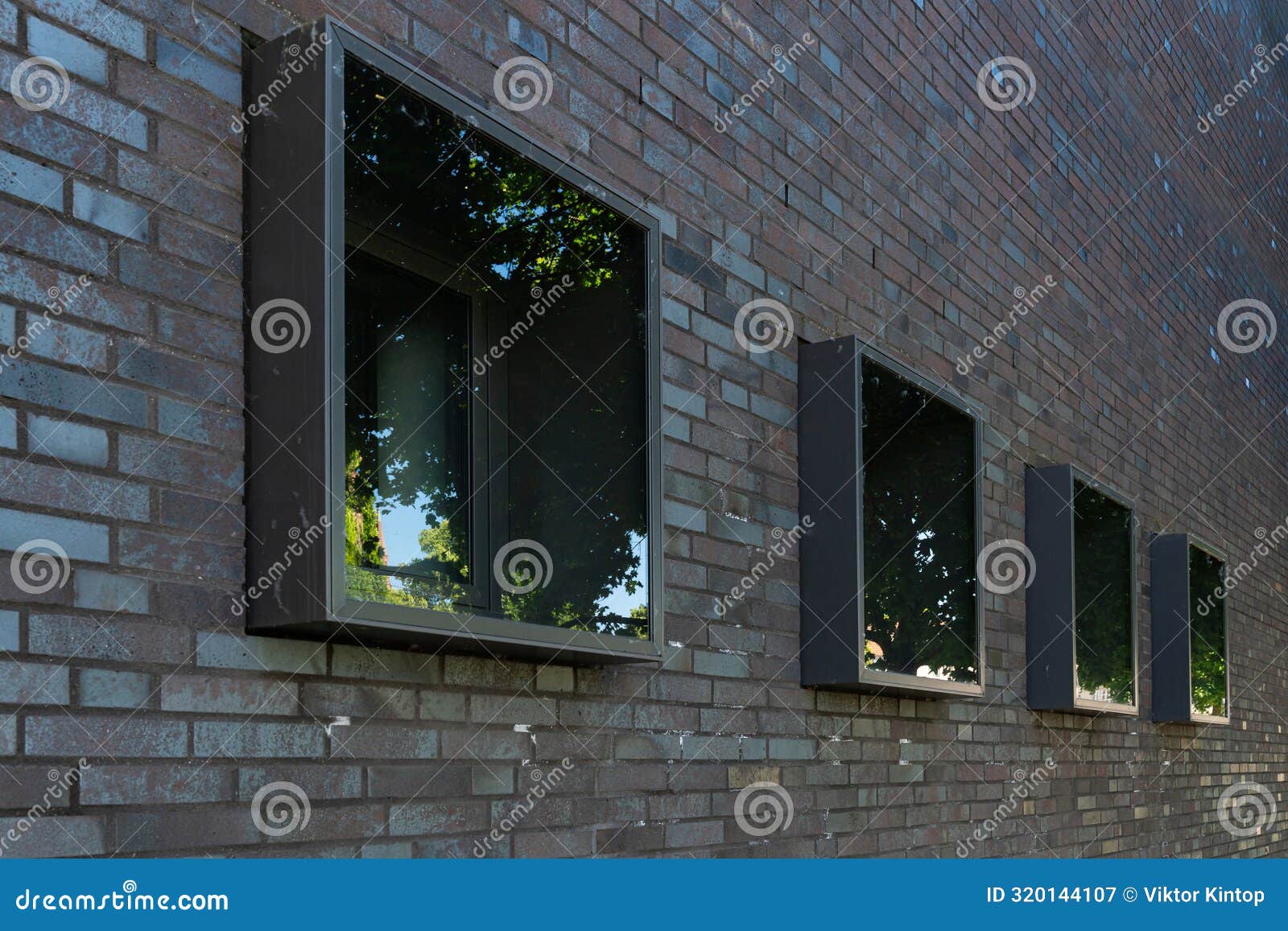 Facade of Gray Brick Wall with Rectangular Windows Stock Image - Image ...