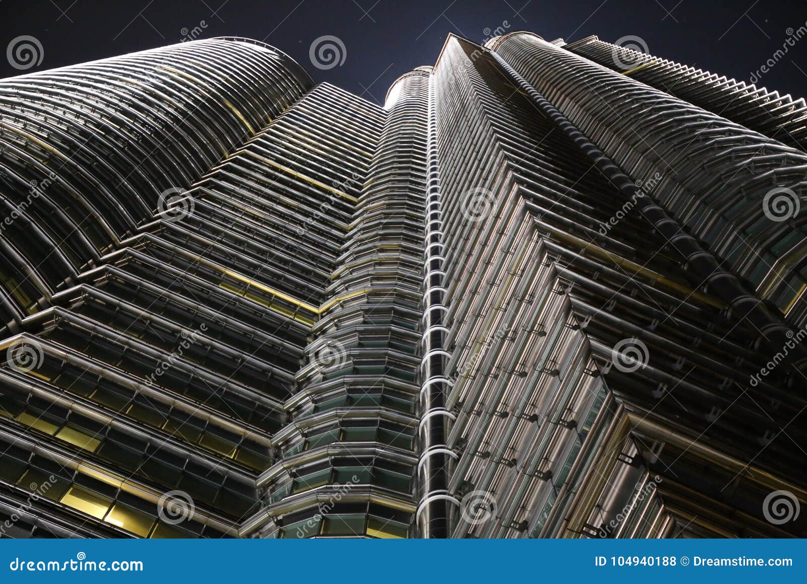 Facade of a Highscraper Seen during the Night from Down Stock Photo ...
