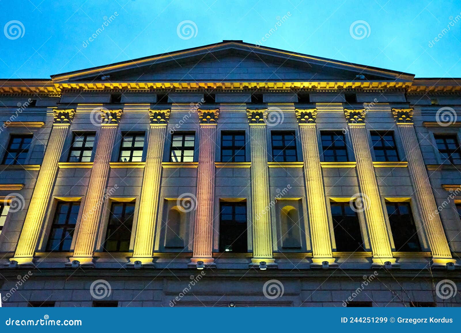 The Facade of a Historic Neoclassical Building in the Evening Stock ...