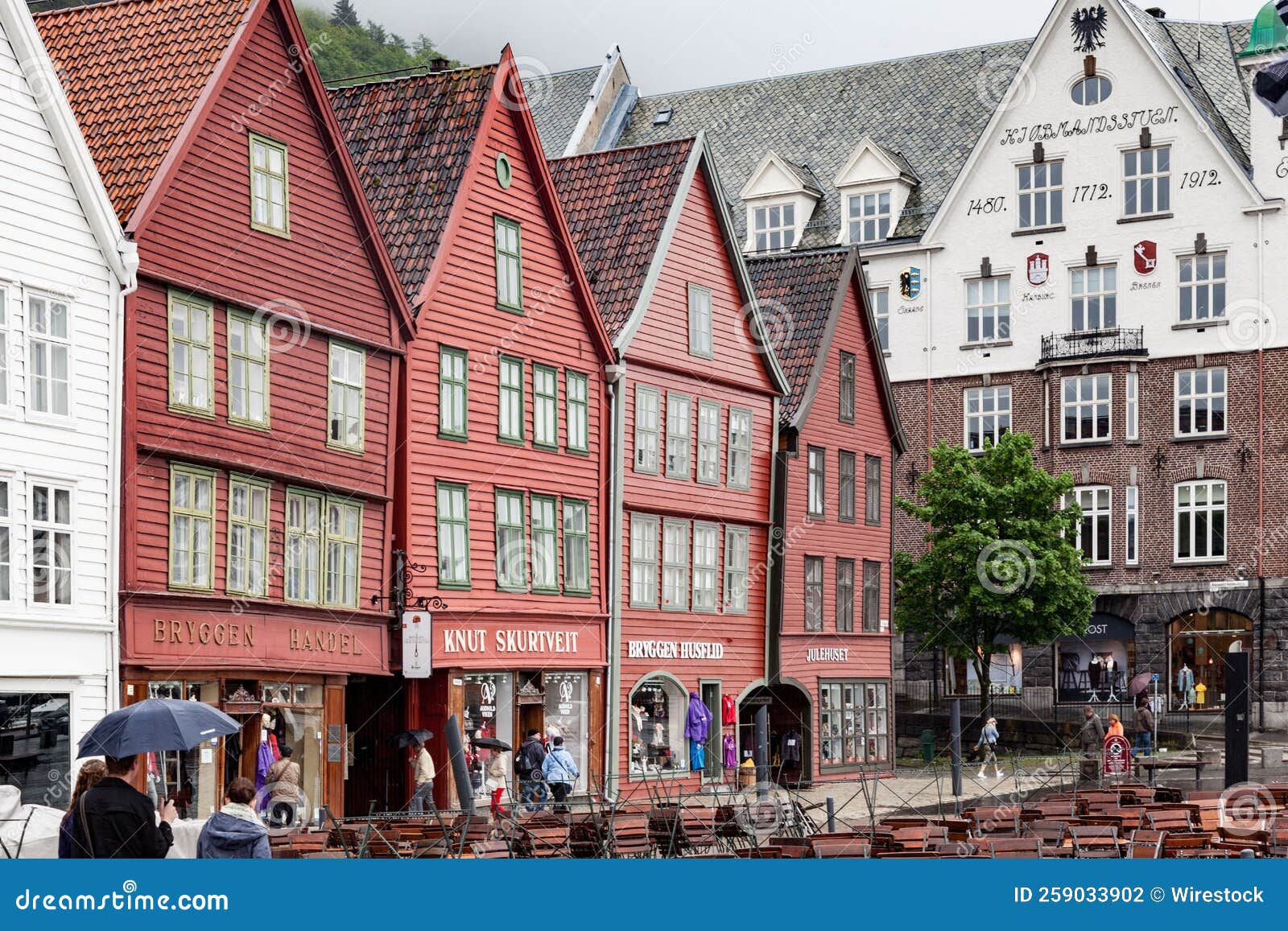 Facade of the Historical Buildings in Bergen, Norway Editorial ...