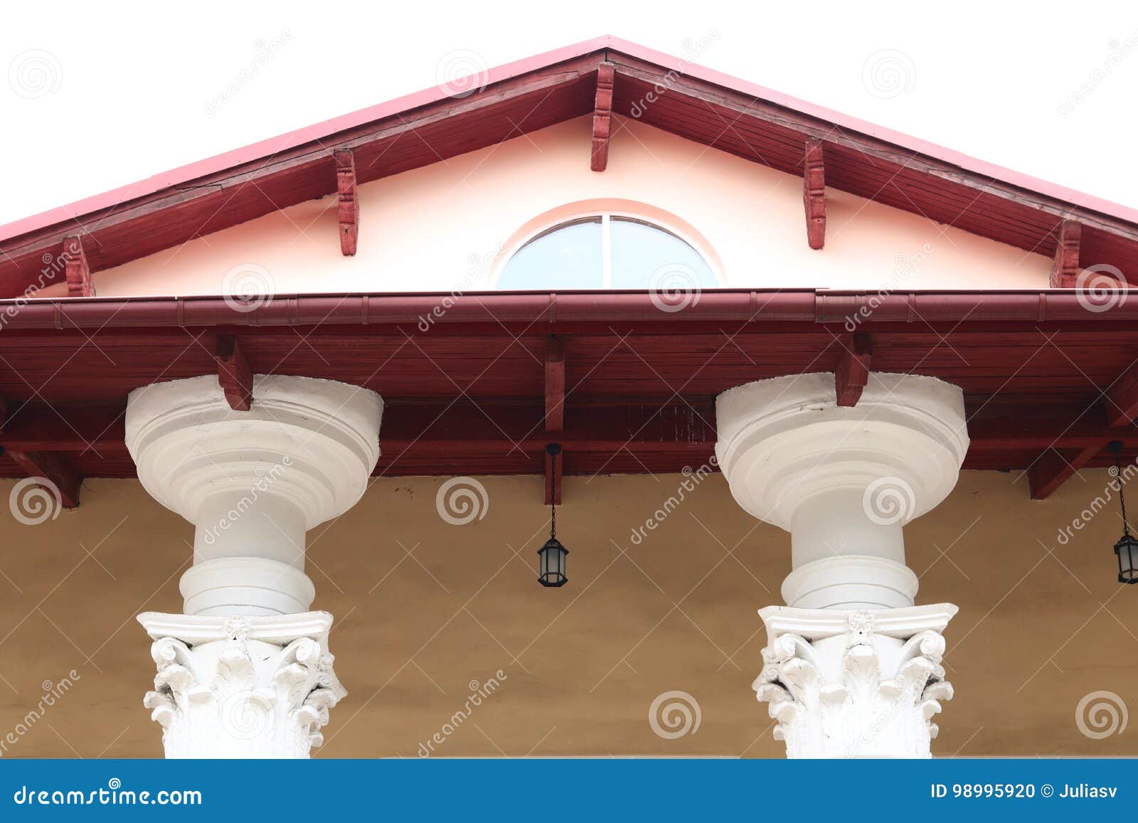 Facade of House with Columns in Classical Style Stock Photo - Image of ...