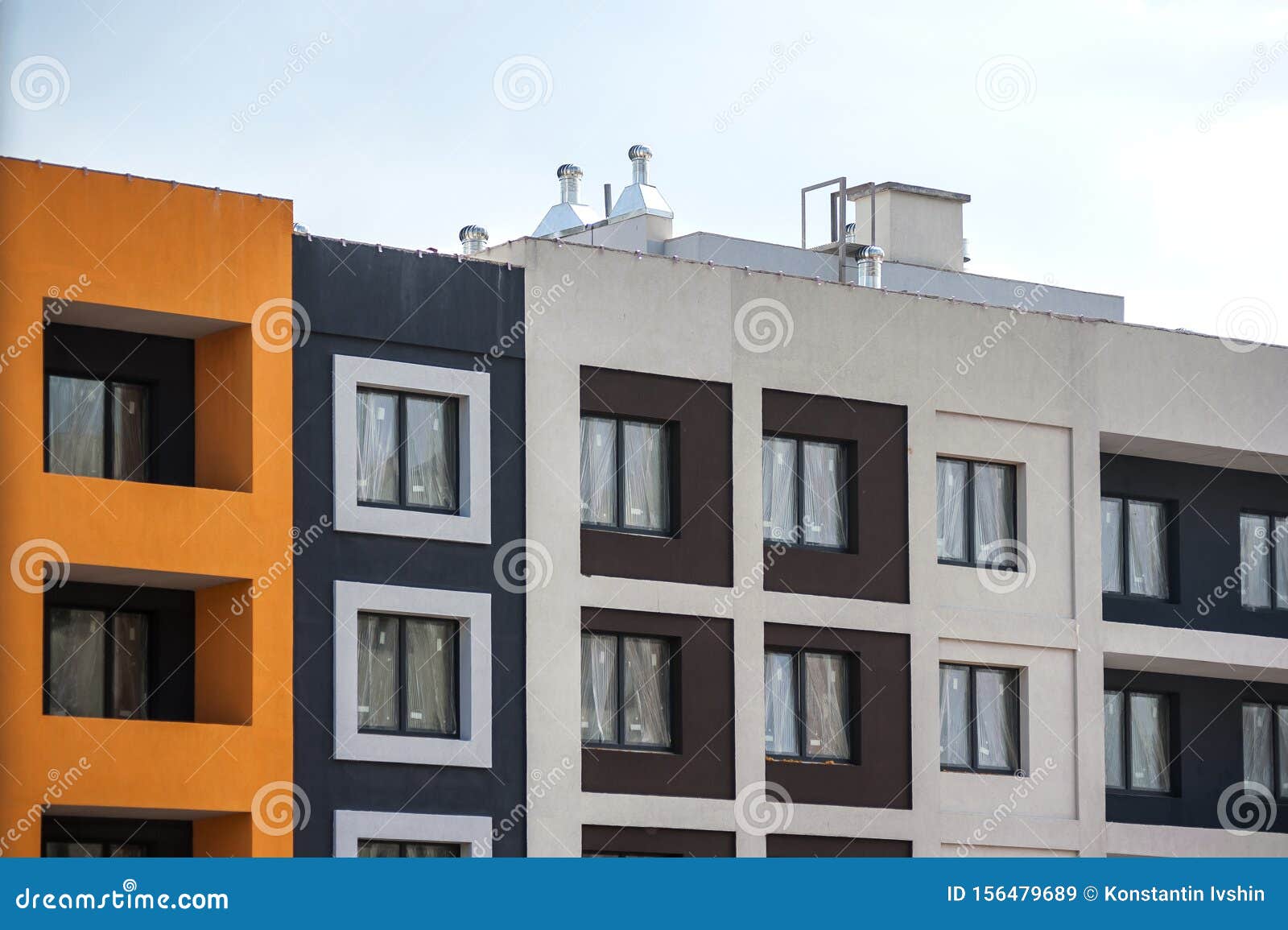 Facade of the House Under Construction with Multi-colored Decorative ...