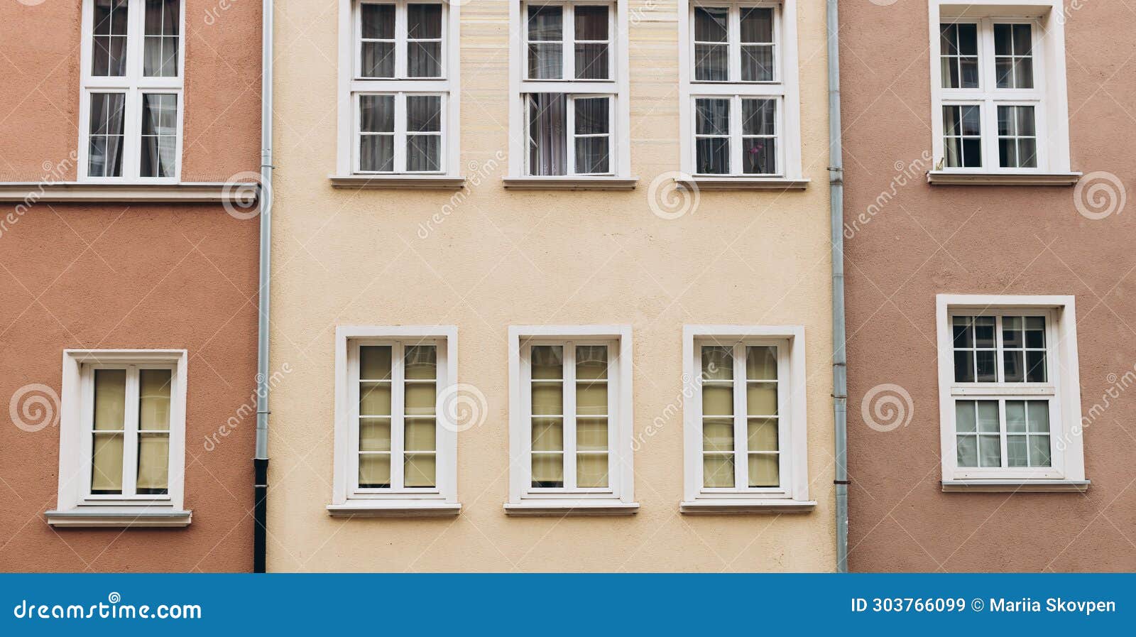 The Facade of House with White Windows. Windows of an Old Typical ...