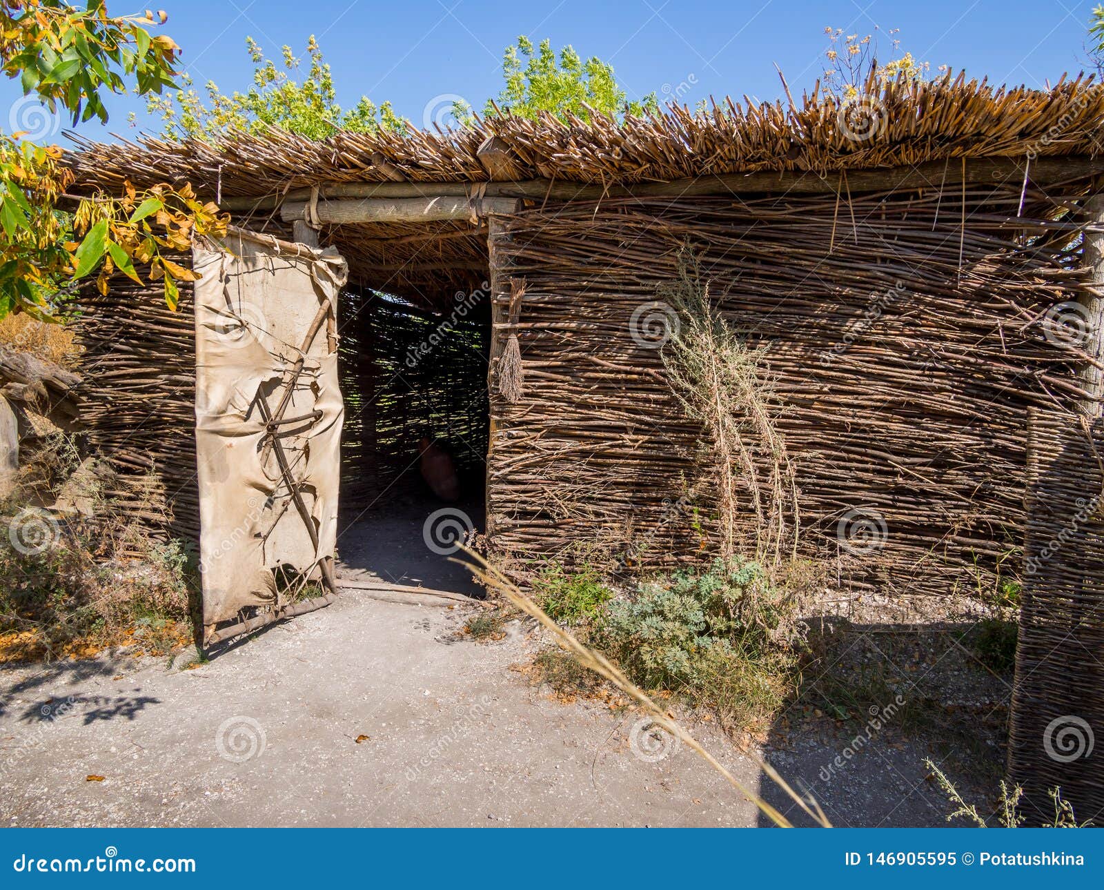 Facade of the Hut Made by the Technology of Ancient Tribes Stock Image ...
