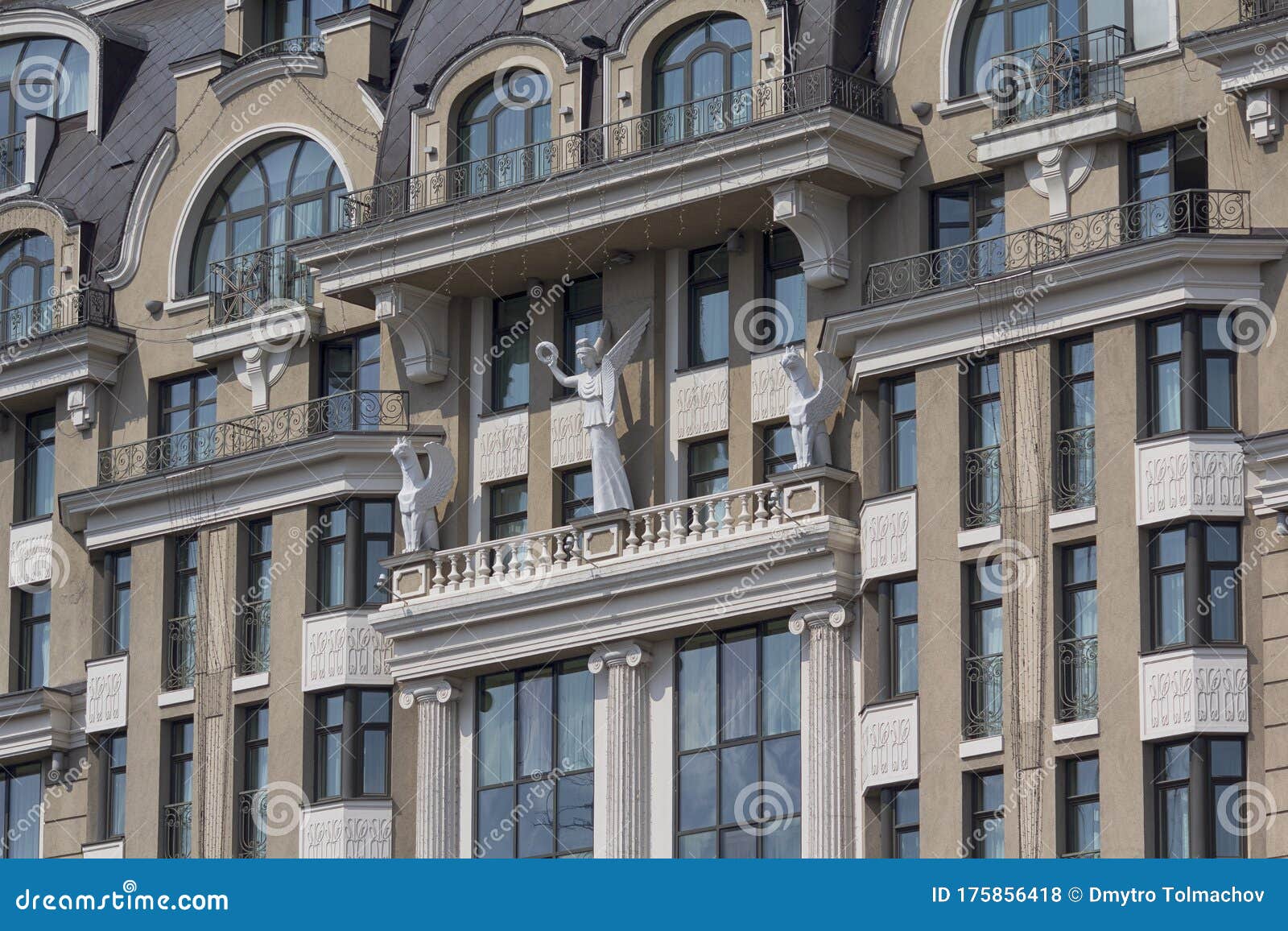 Facade of a Luxury Hotel Decorated with Statues Stock Photo - Image of ...