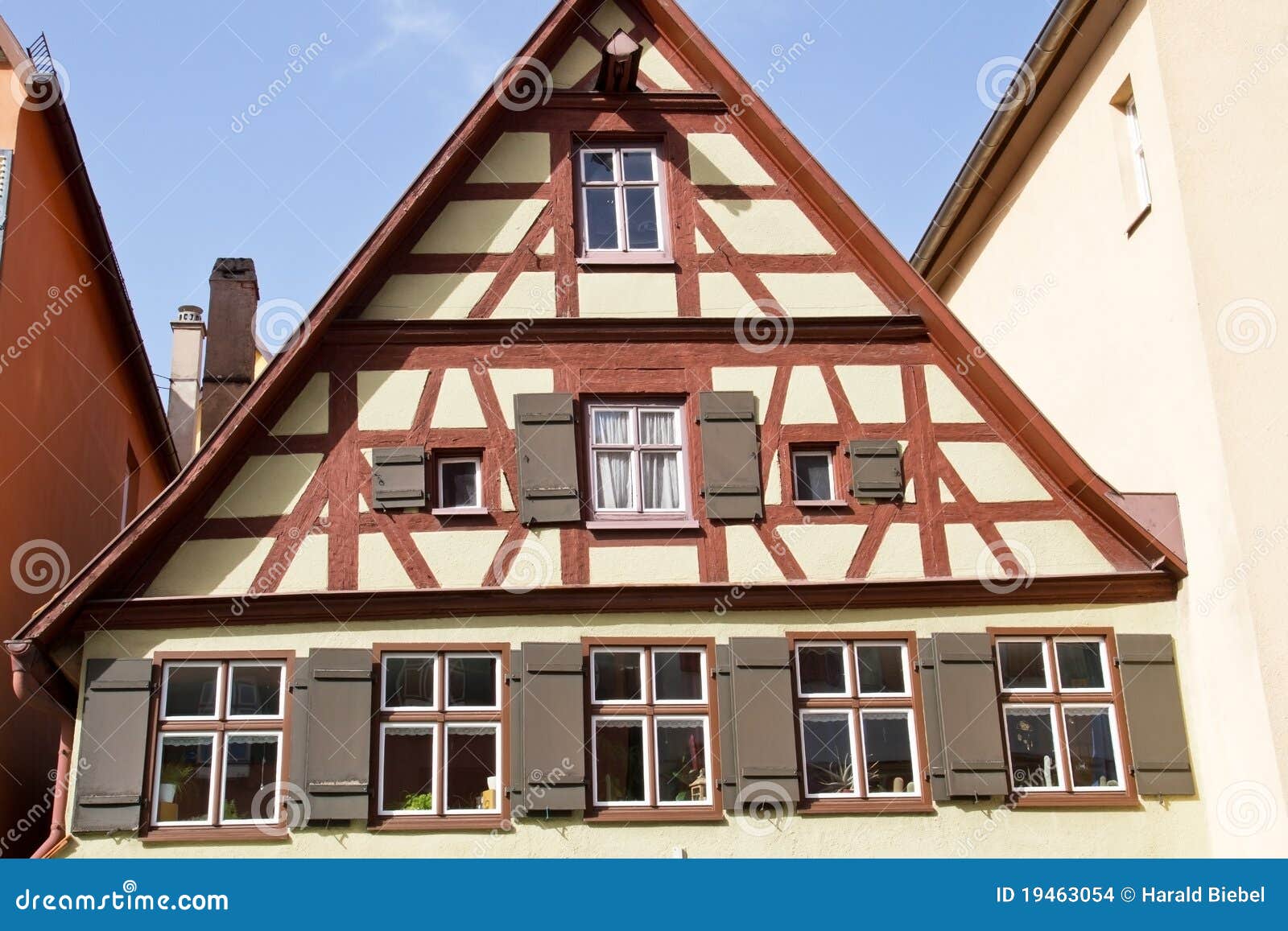 Facade of Medieval House in Dinkelsbuehl Stock Photo - Image of ...