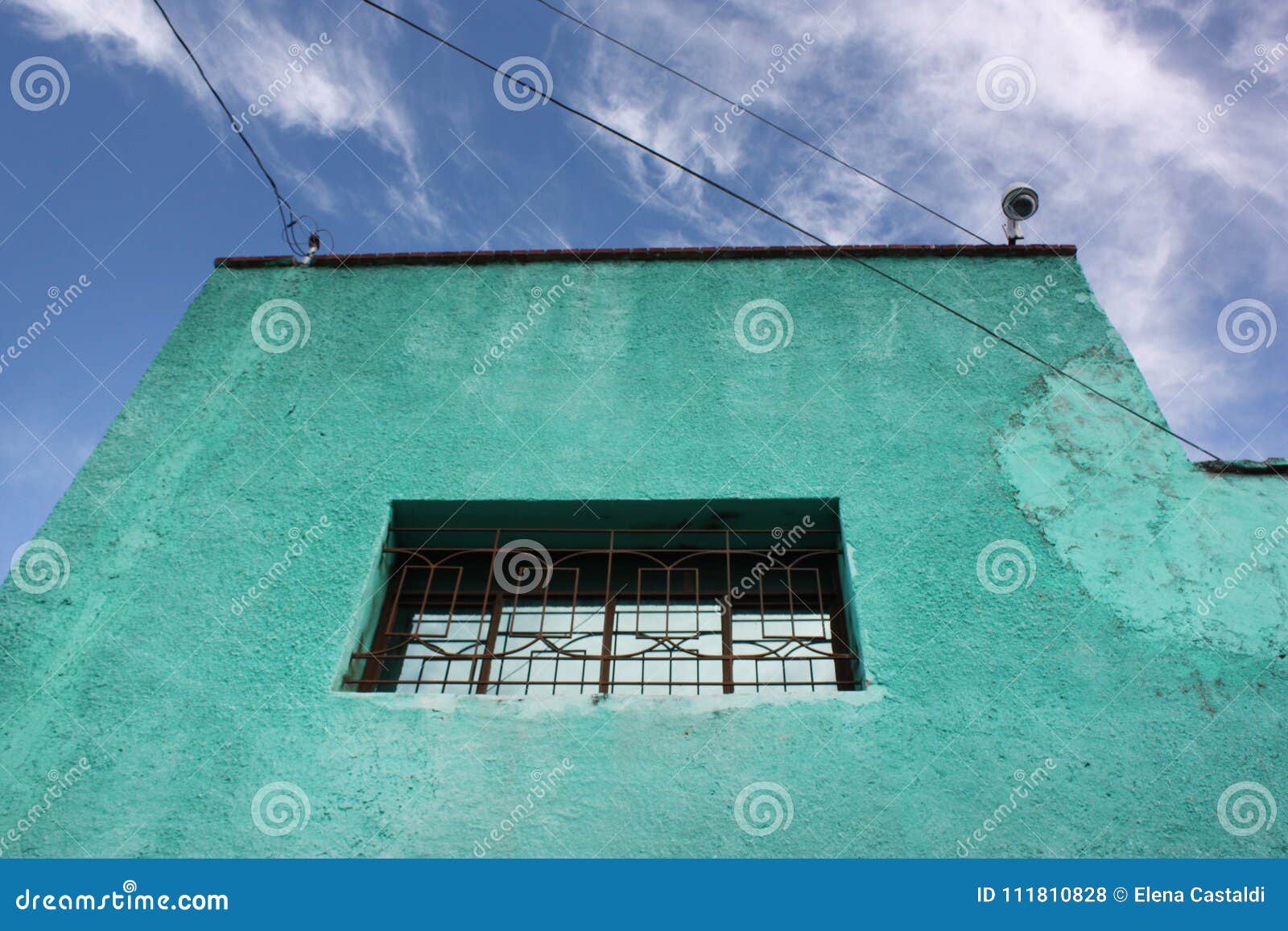 Facade of Mexican building stock photo. Image of window - 111810828