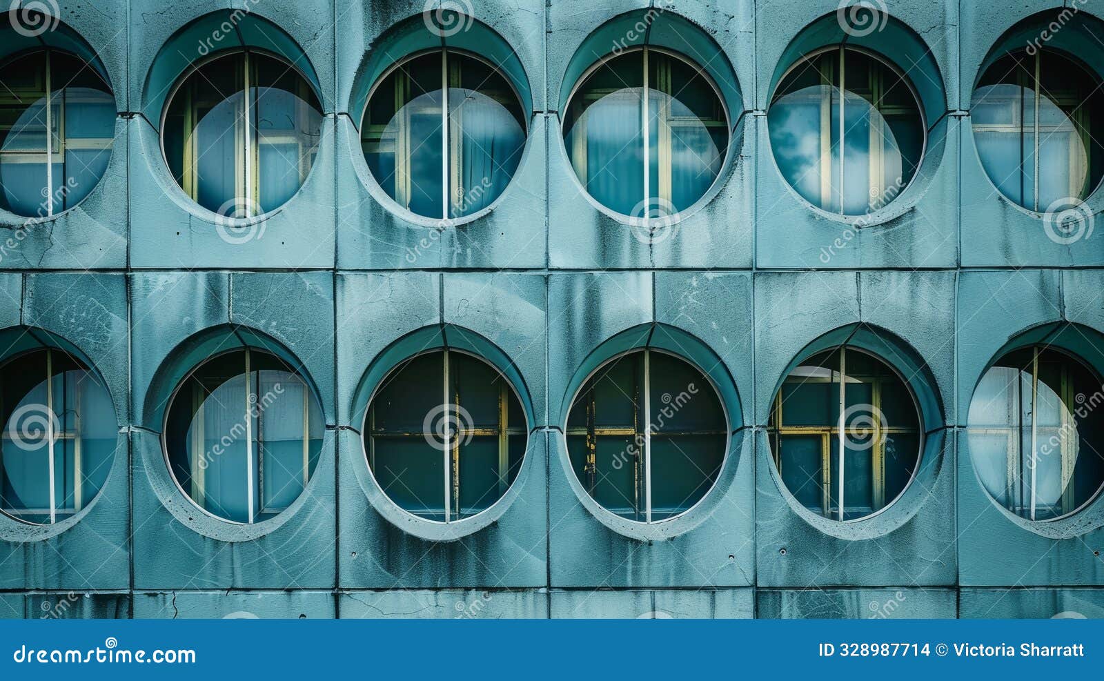 Facade of a Modern Blue Building with Round Windows Stock Illustration ...