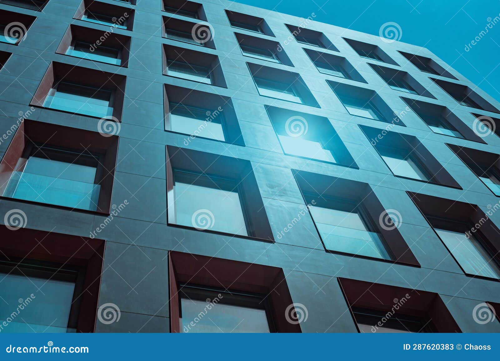 Facade of Modern Building, Blue Tint Stock Image - Image of tint, metal ...