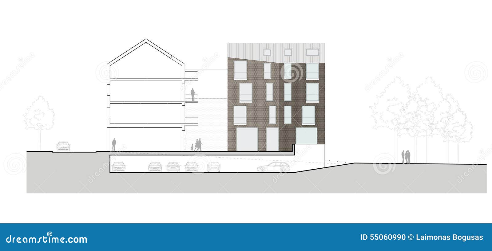 Facade And Section Of The Building Stock Image | CartoonDealer.com ...