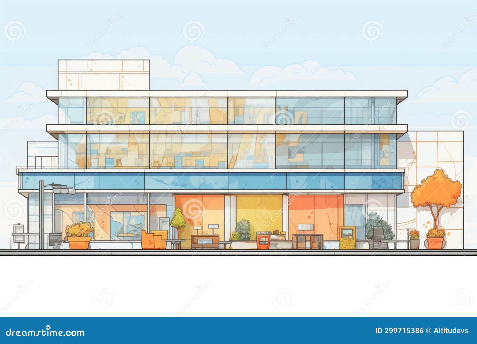 Facade of a Modern Hotel with Various Glass Patterns and Concrete ...