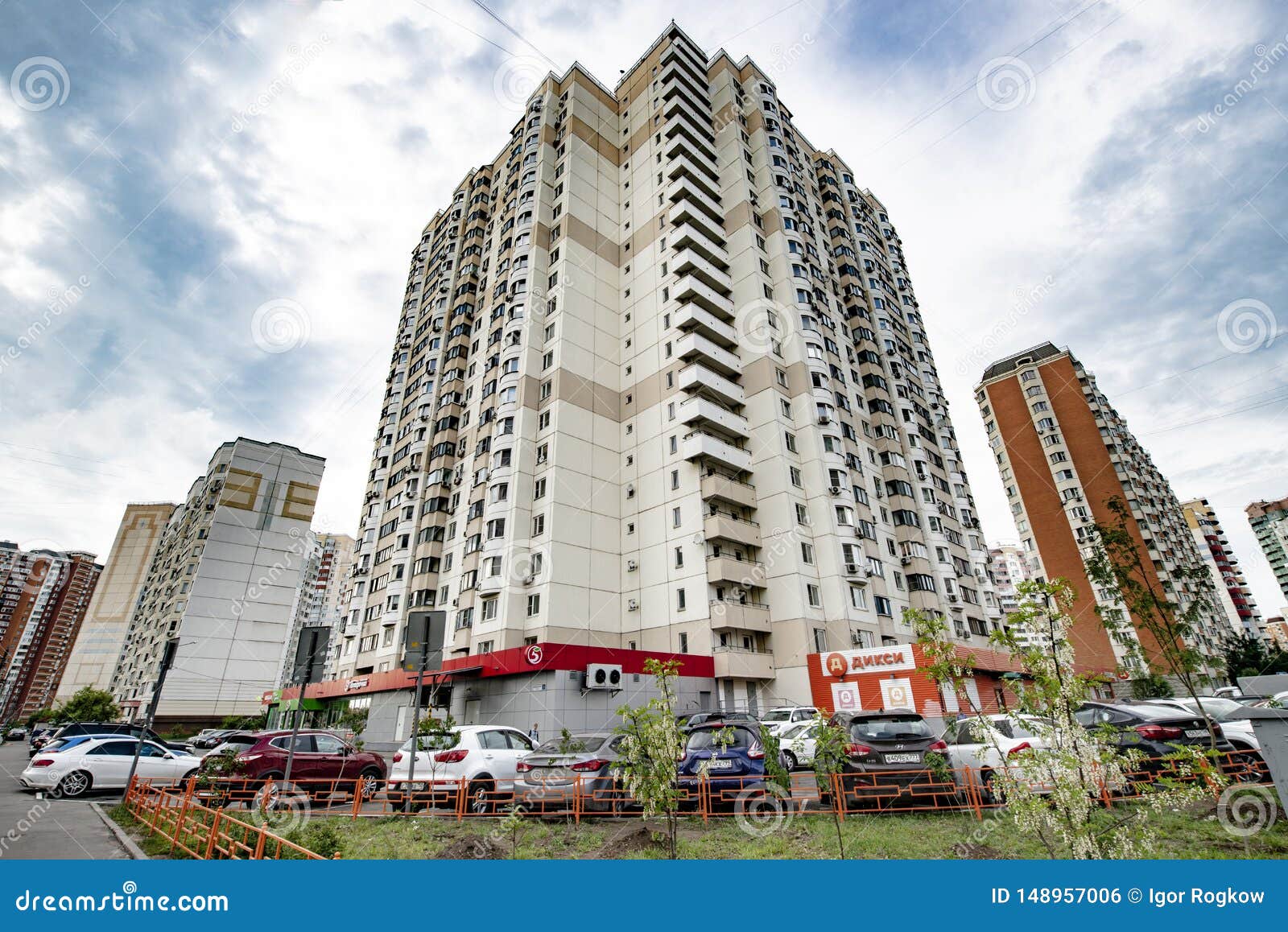 The Facade of a Modern Multi-storey High-rise Building with Windows in ...