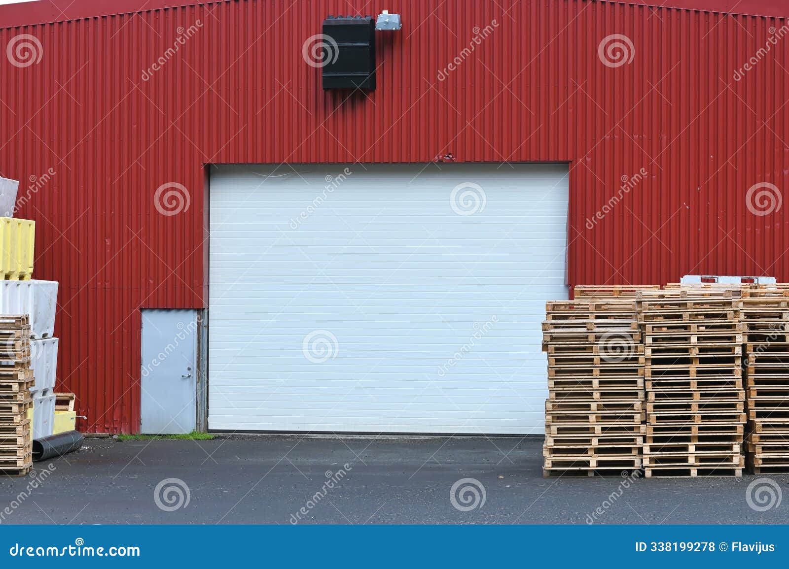 Facade of a Modern Red Warehouse Stock Photo - Image of loading, garage ...