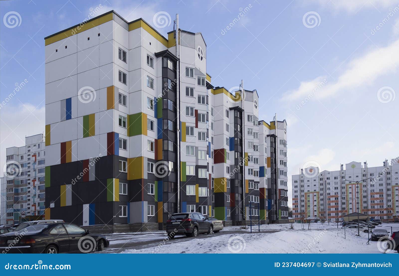 The Facade of a Multi-colored Multi-storey Building. Minsk, Belarus ...