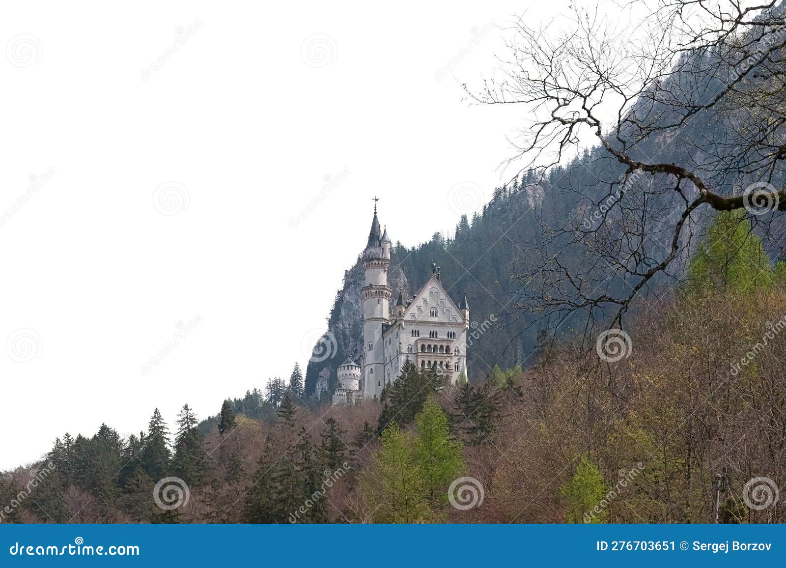 Facade Of Neuschwanstein Castle With Loophole Windows And A Round Tower ...