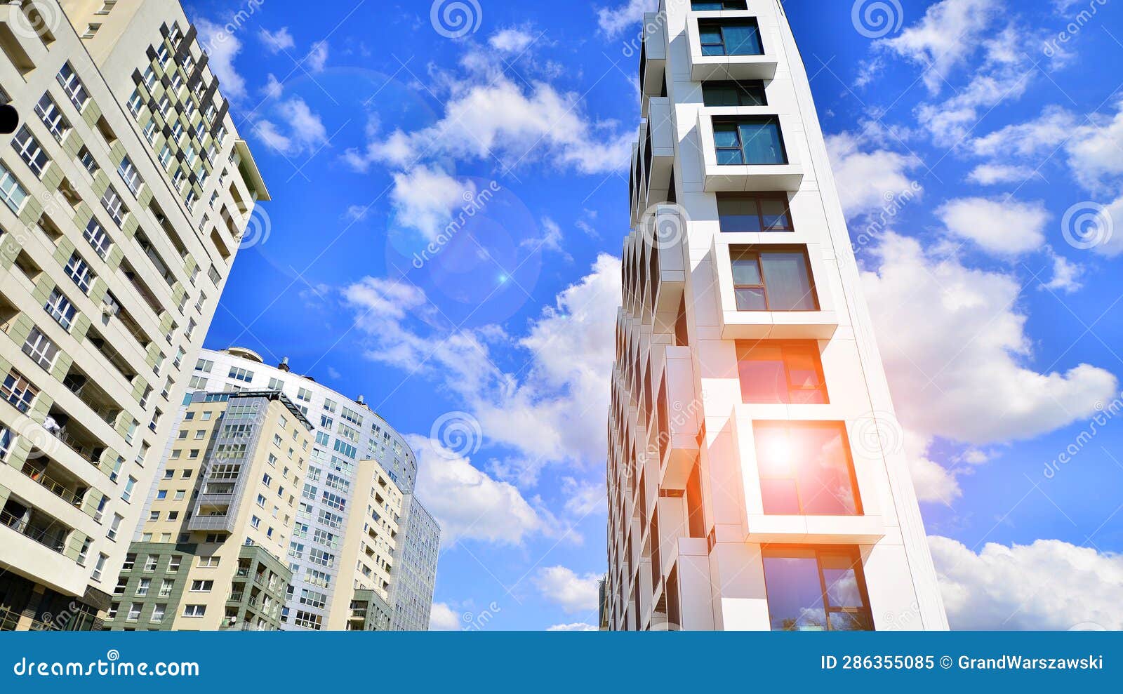 The Facade of the New Apartment Building Shaped Like Cubes. Stock Image ...