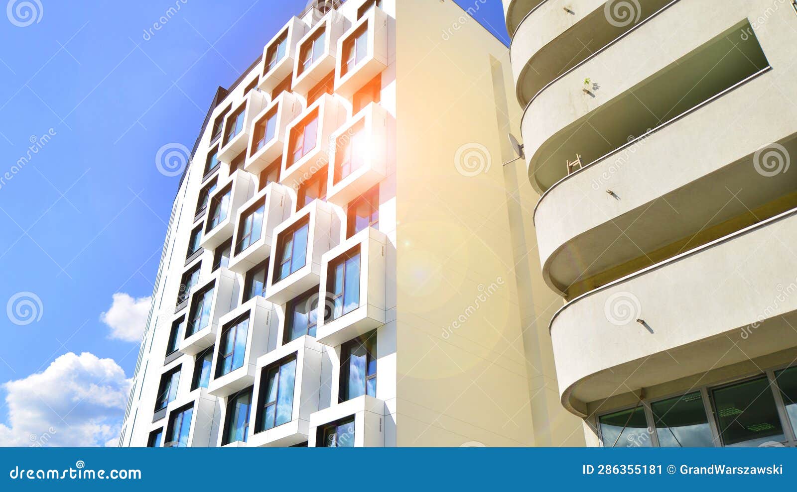 The Facade of the New Apartment Building Shaped Like Cubes. Stock Image ...