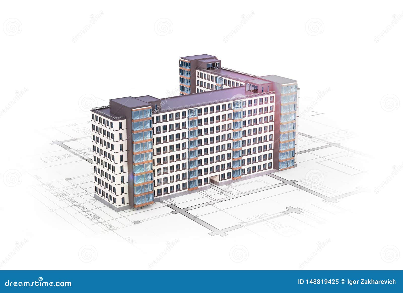 Facade of New High-rise Buildings Located on the Architectural Plan ...
