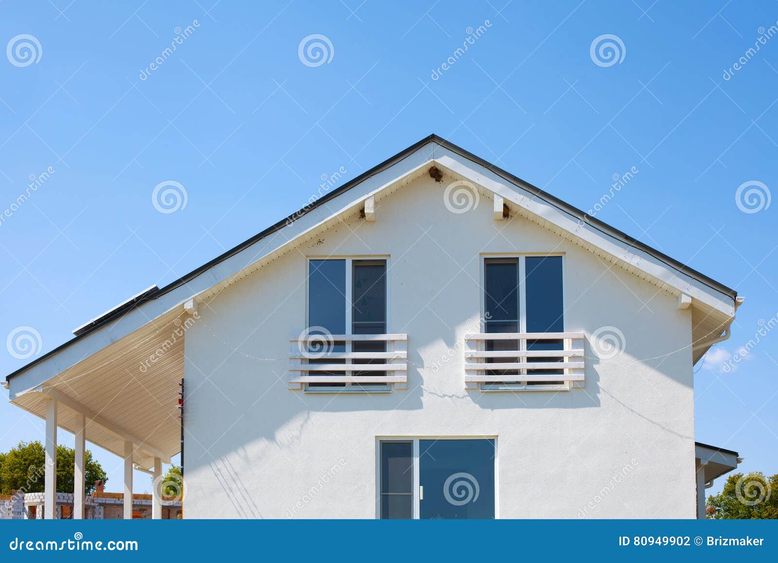 Facade of a New White Frame House Stock Photo - Image of cottage ...