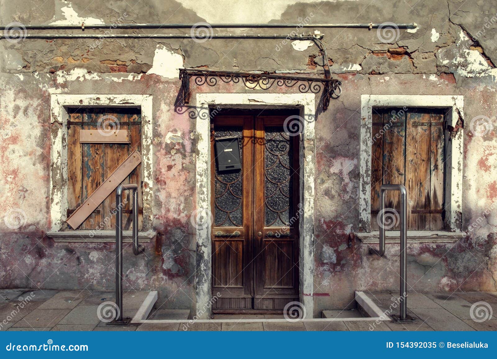 Facade of Old Abandoned House Stock Image - Image of cement ...